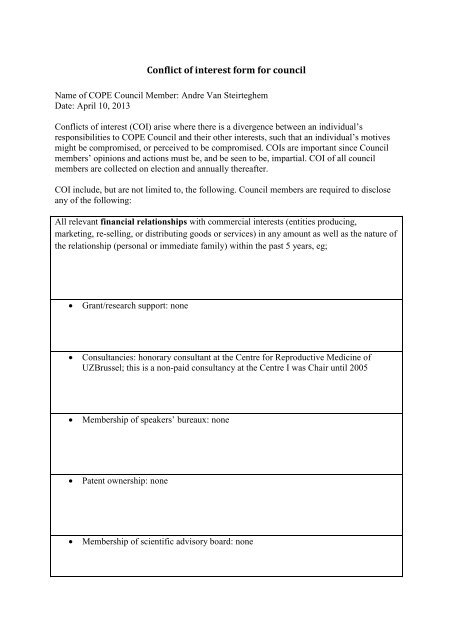 Conflict of interest form for council - Committee on Publication Ethics ...