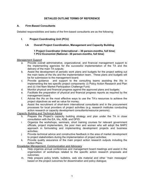 1 DETAILED OUTLINE TERMS OF REFERENCE A. Firm-Based ...