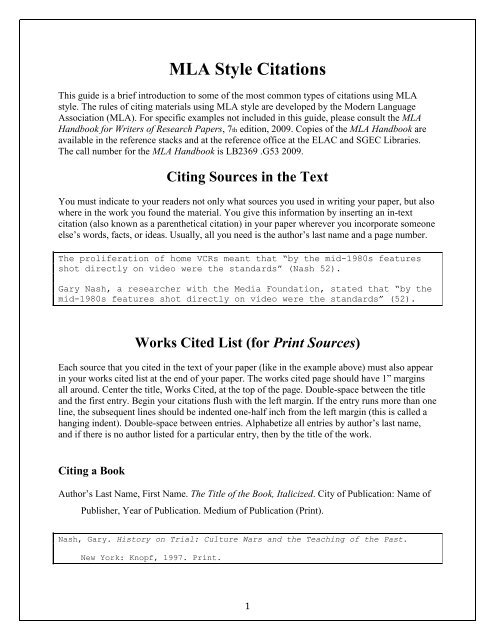 MLA Style Citations - East Los Angeles College