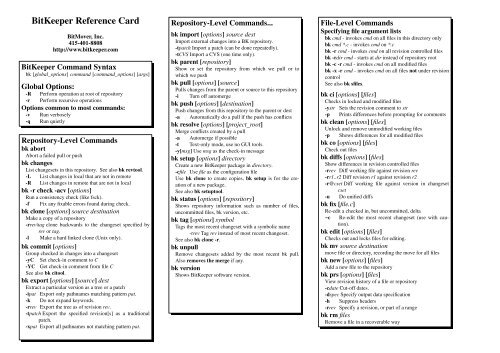 BitKeeper Reference Card - Lists