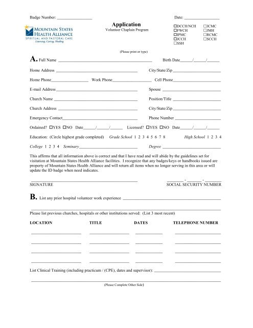 Printable Form - Mountain States Health Alliance