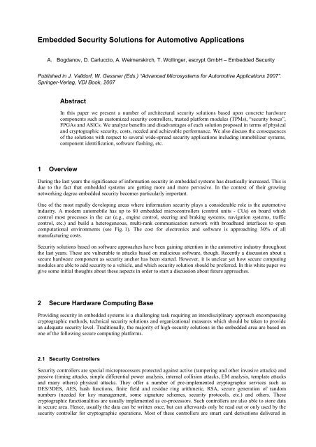 Embedded Security Solutions for Automotive Applications