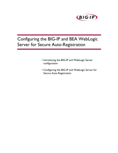 Configuring the BIG-IP and BEA WebLogic Server for ... - F5 Networks