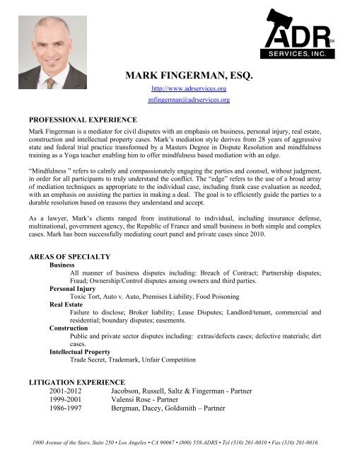 Mark Fingerman, Esq. Resume - ADR Services, Inc.