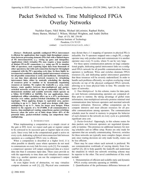 Packet Switched Vs Time Multiplexed Fpga Circuits Systems