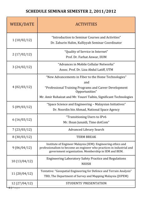 Seminar Timetable