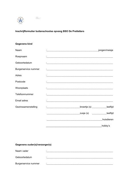 Inschrijfformulier BSO De - School