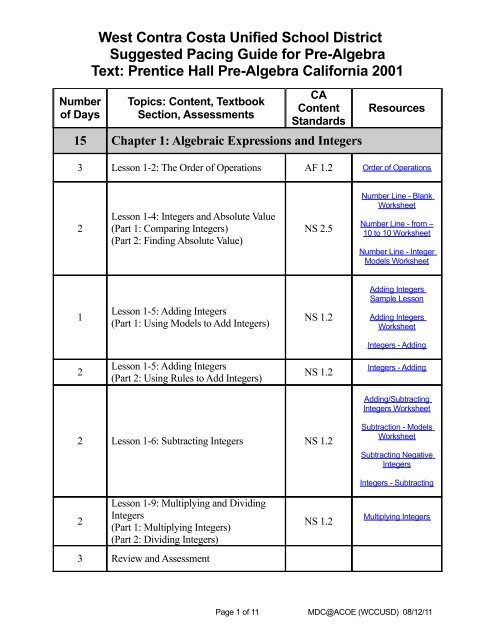 Suggested Pacing Guide for Grade