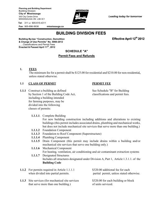 Building Permit Fees - City of Mississauga
