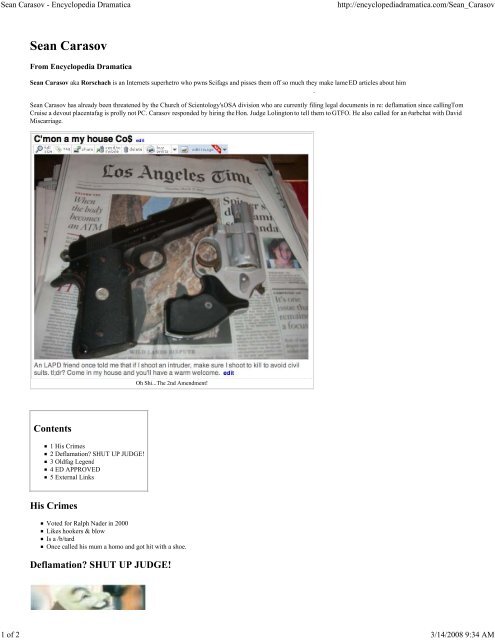 Sean Carasov - Encyclopedia Dramatica - Scientology Myths Forum