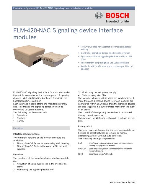 FLM-420-NAC Signaling device interface modules - Bosch