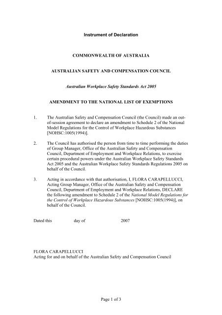 Instrument of Declaration - Safe Work Australia