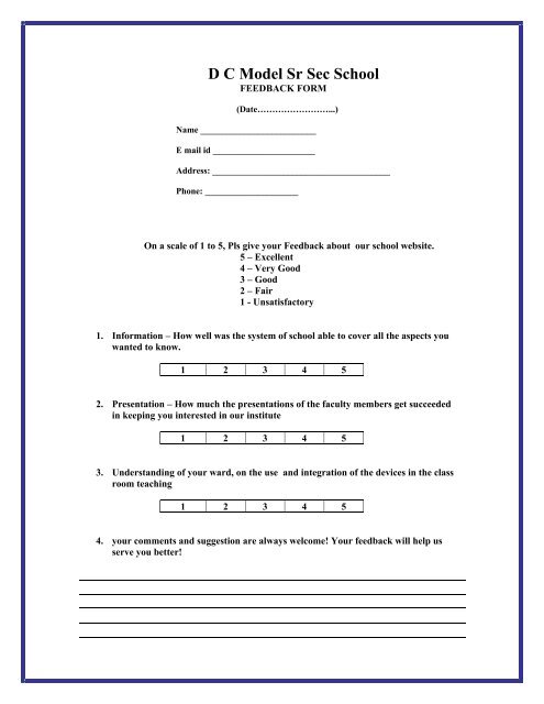 Feedback Form DC Model Sr Sec School