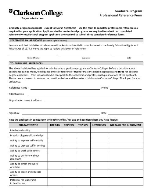 Graduate Professional Reference forms - Clarkson College
