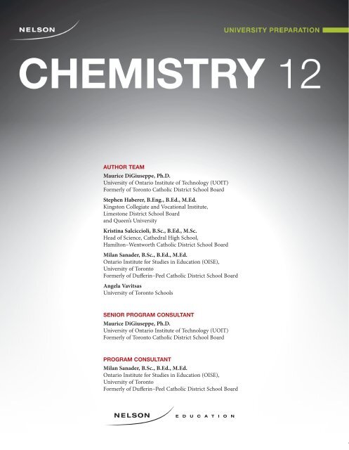 to view full Chemistry 12U Table of Contents - Nelson Education