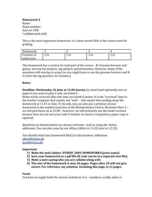Homework 4 Name - Bioinformatics Centre