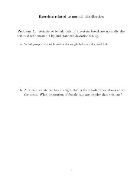 Exercises on Normal distribution
