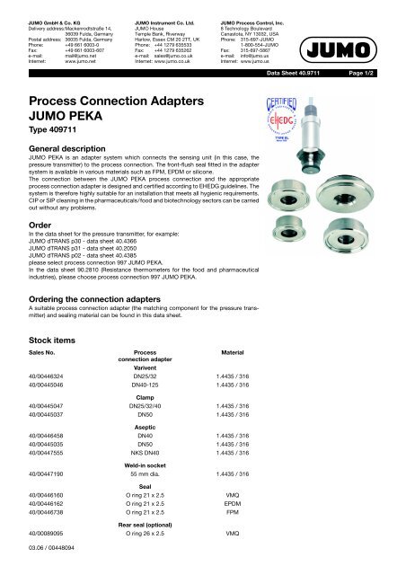 Process Connection Adapters JUMO PEKA