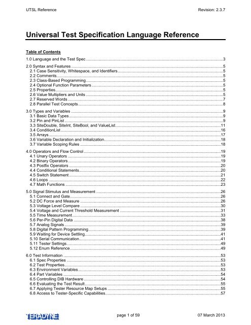 Universal Test Specification Language Reference - Teradyne