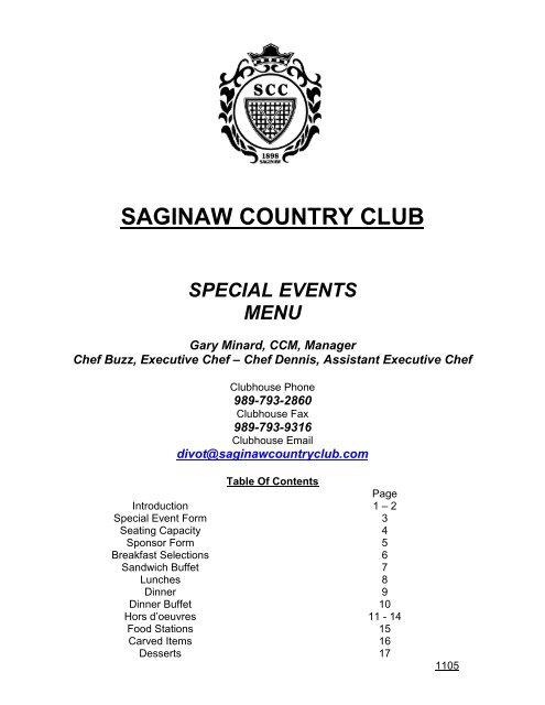 Banquet Menu - Saginaw Country Club