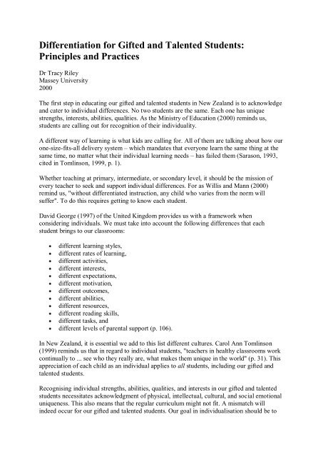 Differentiation for Gifted and Talented Students: Principles and ...