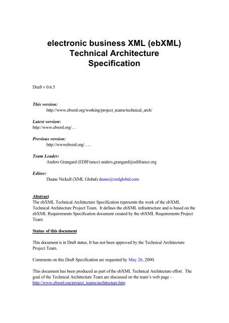 electronic business XML (ebXML) Technical Architecture Specification