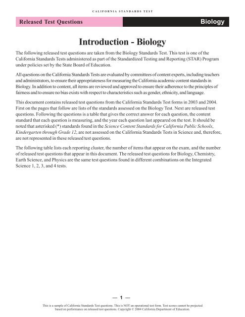 Star Testing Released Questions