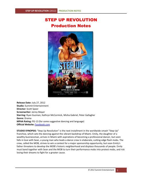 STEP UP REVOLUTION Production Notes - Visual Hollywood