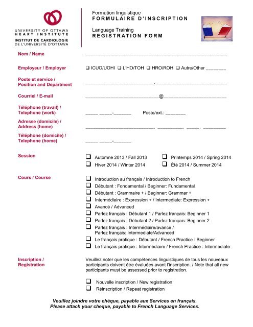 Formation linguistique FORMULAIRE D'INSCRIPTION Language ...