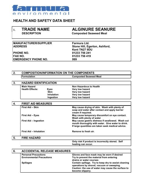 HEALTH AND SAFETY DATA SHEET - Green-tech