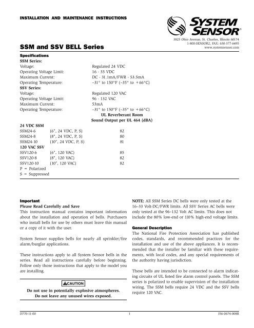 Installation Instructions - System Sensor