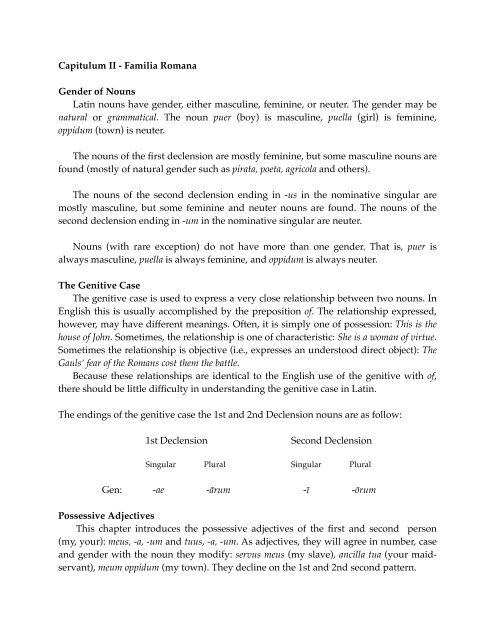 Capitulum II - Familia Romana Gender of Nouns ... - The Latin Library
