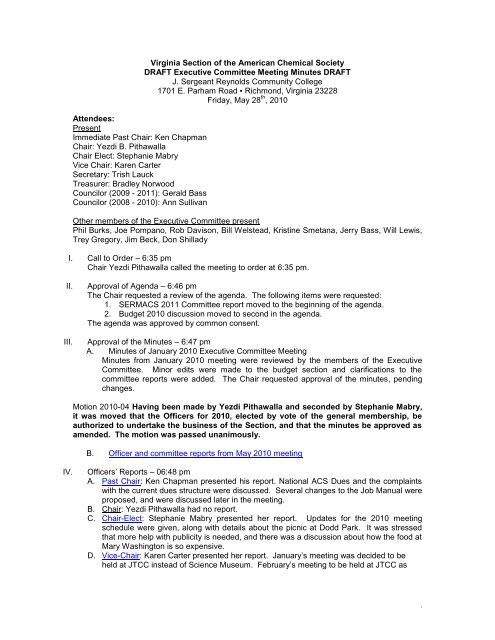 Preliminary Executive Committee Meeting Agenda - Virginia Section