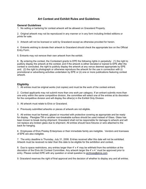 Art Contest and Exhibit Rules and Guidelines - Elvis