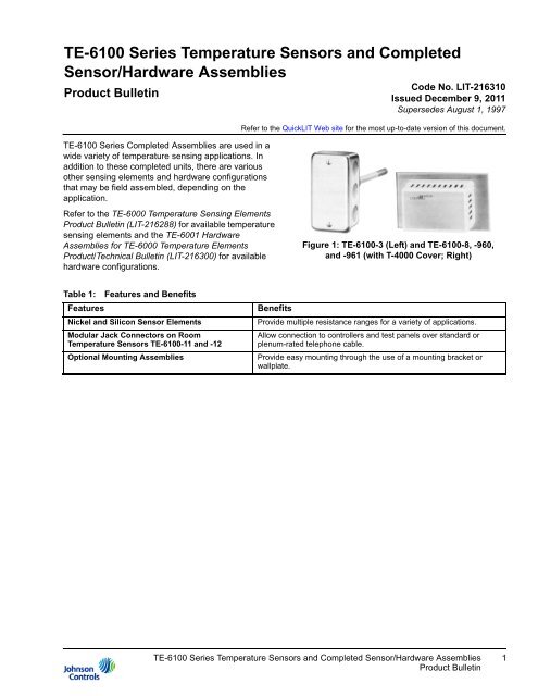 TE-6100 Series Temperature Sensors and Completed Sensor ...