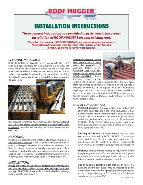 Installation Instructions - Roof Hugger