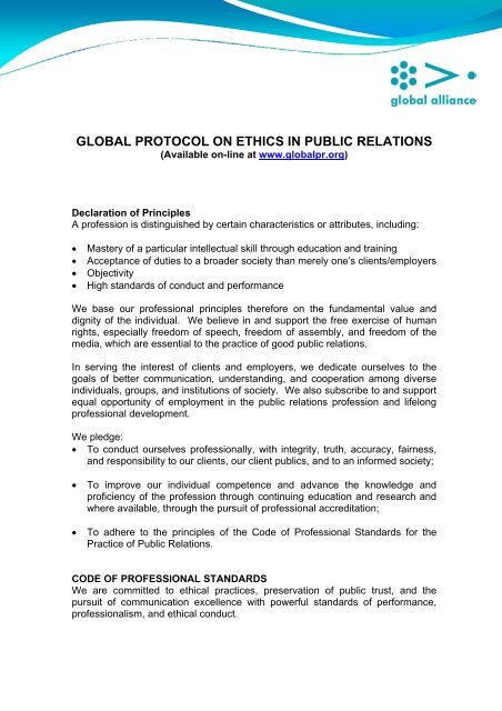 Global Protocol on Ethics in Public Relation - Global Alliance for ...