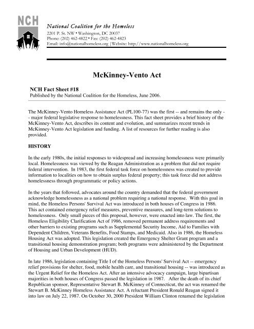 McKinney-Vento Act - National Coalition for the Homeless