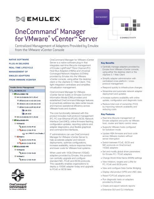 OneCommand Manager for VMware vCenter Data Sheet - Emulex