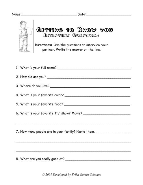 Getting to Know you Getting to Know you - Busy Teacher's Cafe