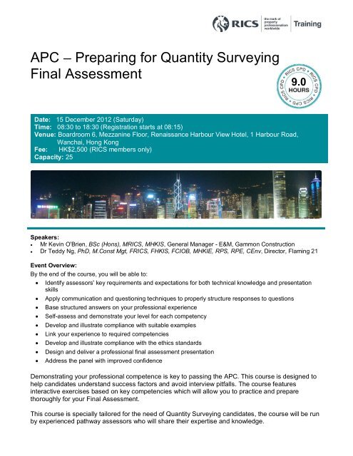 APC â Preparing for Quantity Surveying Final Assessment - RICS Asia