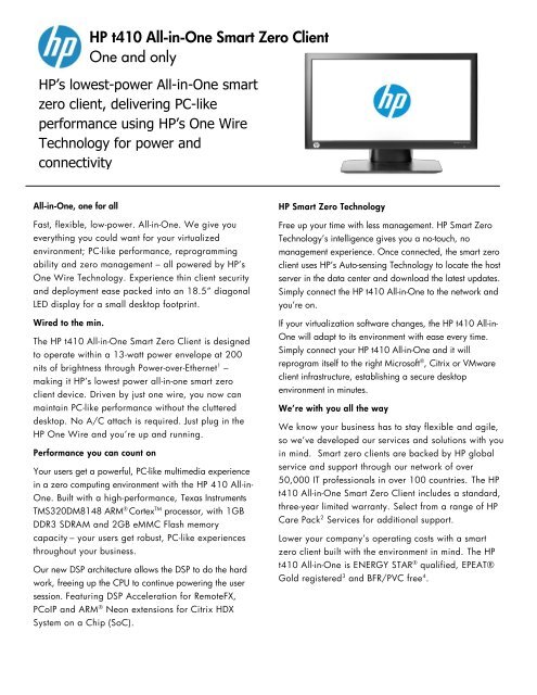 HP t410 All-in-One Smart Zero Client One and only - Hewlett Packard