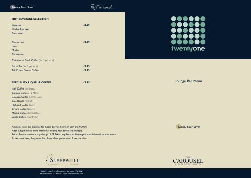 View the Bar and Room Service Menu - Sleepwell Hotels