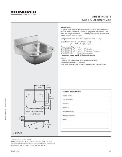 WHB1819/316-3 Type 316 Laboratory Sinks - Franke