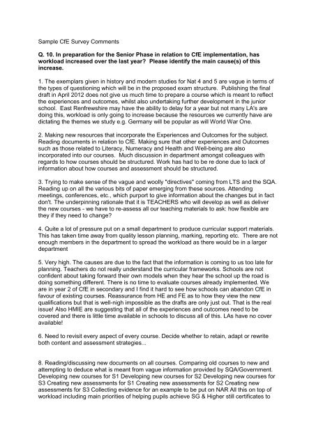 A sample of teachers' additional comments for information - EIS