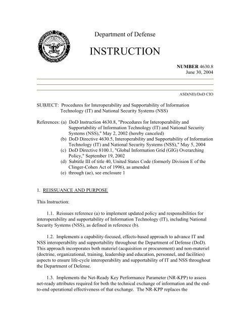 DoD Instruction 4630.08 - Defense Technical Information Center
