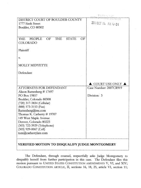 motion to disqualify - Thomas K. Carberry, Criminal Defense Lawyer