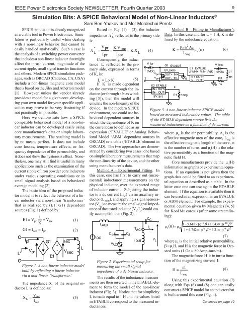 Simulation Bits: A SPICE Behavioral Model of Non-Linear InductorsÂ©
