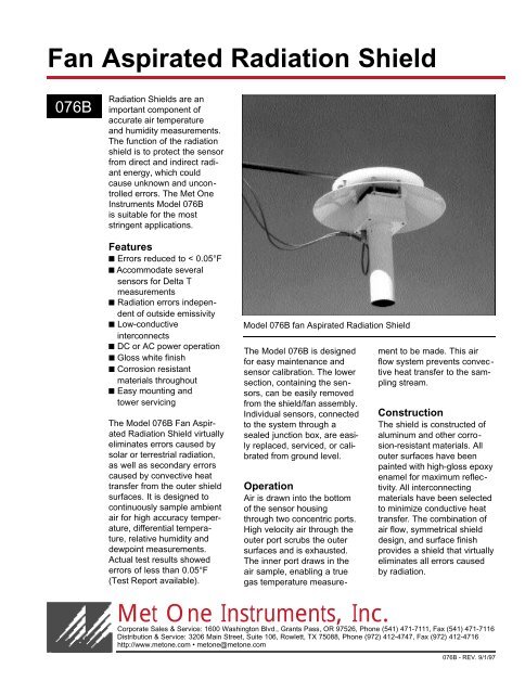 Fan Aspirated Radiation Shield - Met One Instruments