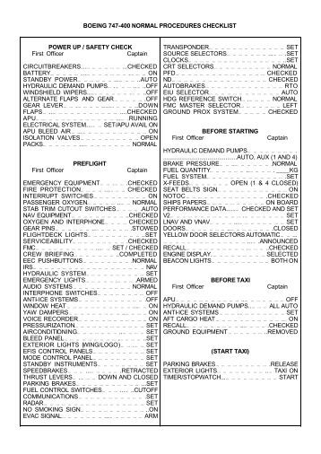 BOEING 737-700 CHECKLIST